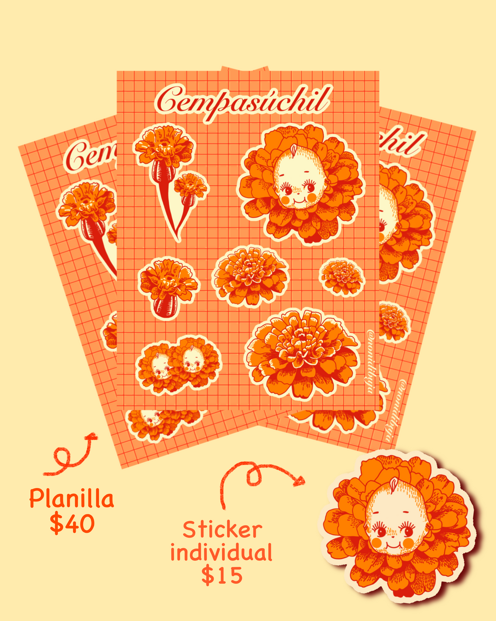 Planilla de stickers Kewpie Cempasúchil – Libre Liebre